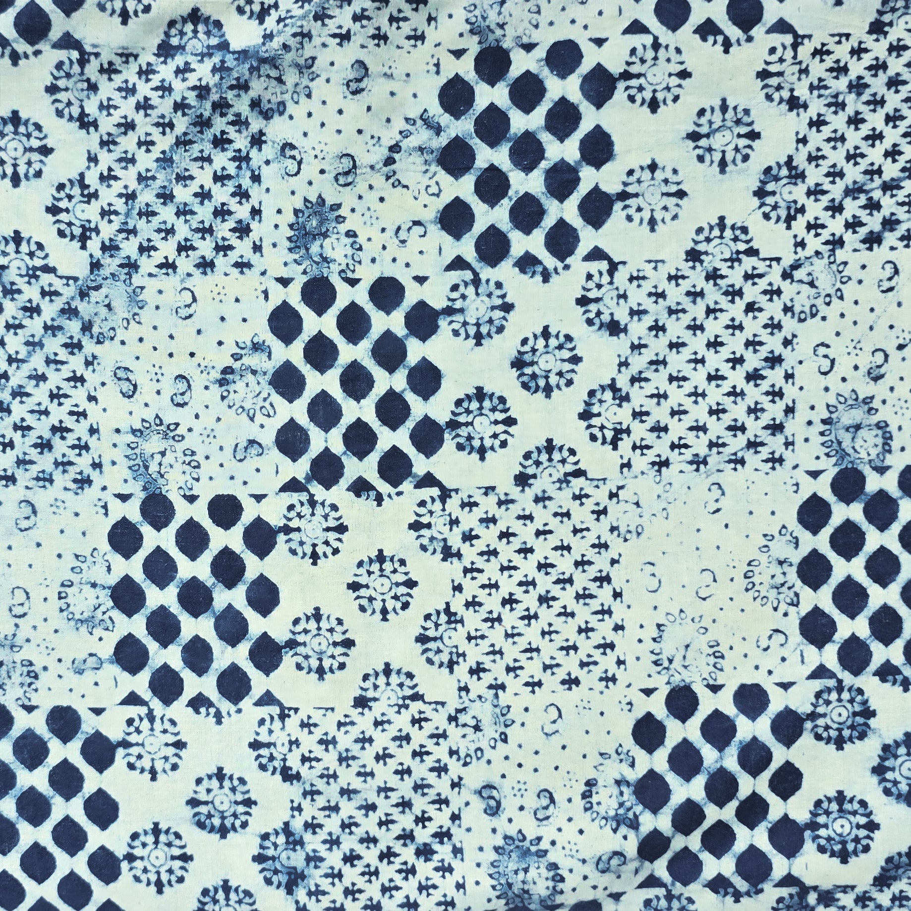 Pure Cotton Indigo Multi Blocks Polka Intricate Design Hand Block Prin ...