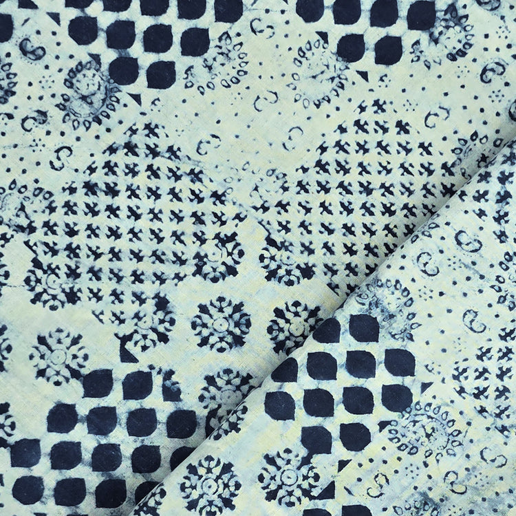 Pure Cotton Indigo Multi Blocks Polka Intricate Design Hand Block Prin ...