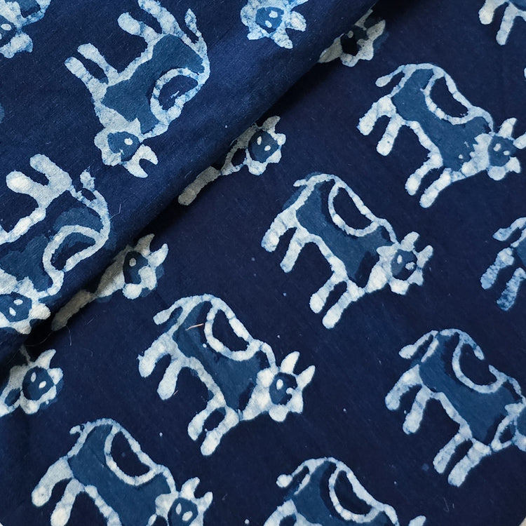 Pure Cotton Indigo with Cow Design Hand Block Print Fabric – Sanskruti