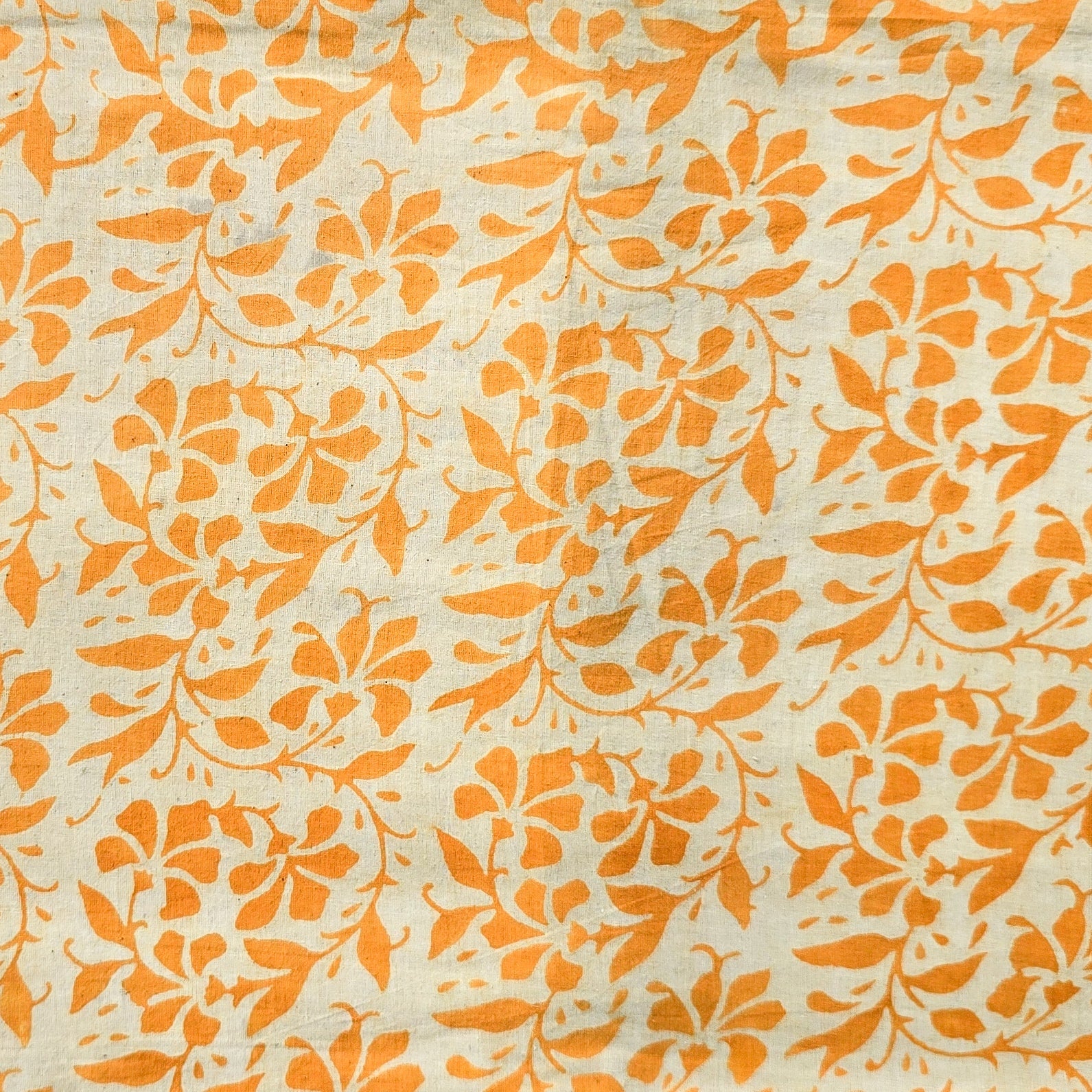 Pure Cotton Dabu Cream With Orange Creeper Jaal Hand Block Print Fabri ...