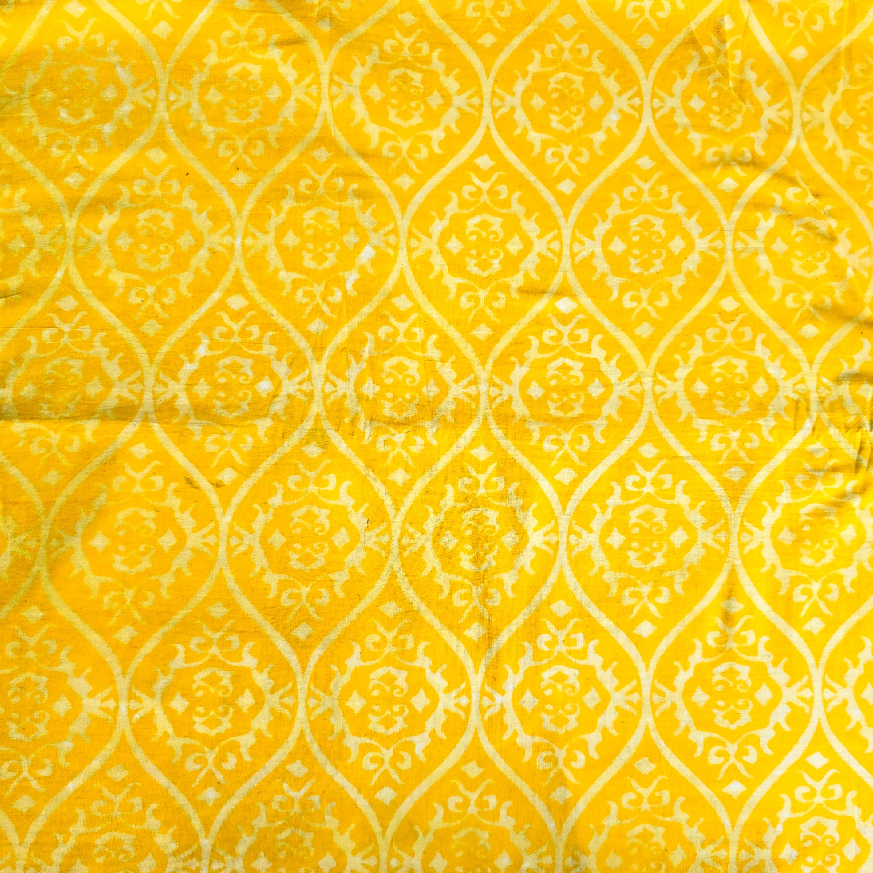 Pure Cotton Dabu Yellow With Cream Big Joint Motif Design Hand Block P ...