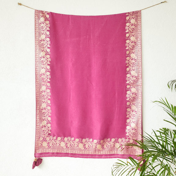Banarasi Brocade- Pink Plain With Border Banarasi Brocade Dupatta ...