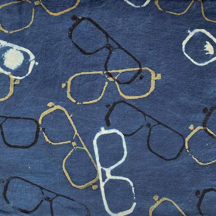 Pure Cotton Ajrak Blue Spectacles Hand Block Print Fabric – Sanskruti