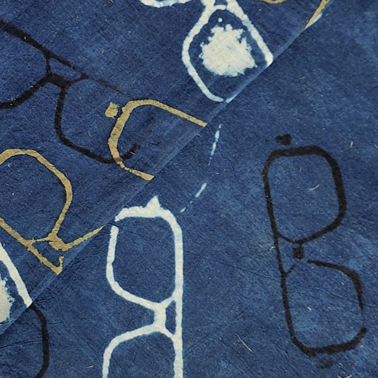 Pure Cotton Ajrak Blue Spectacles Hand Block Print Fabric – Sanskruti