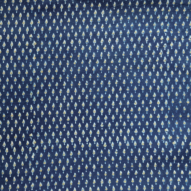 (Pre Cut 2.38 Meter )Pure Cotton Gad Ajrak Blue With Cream Leaves Moti – Sanskruti
