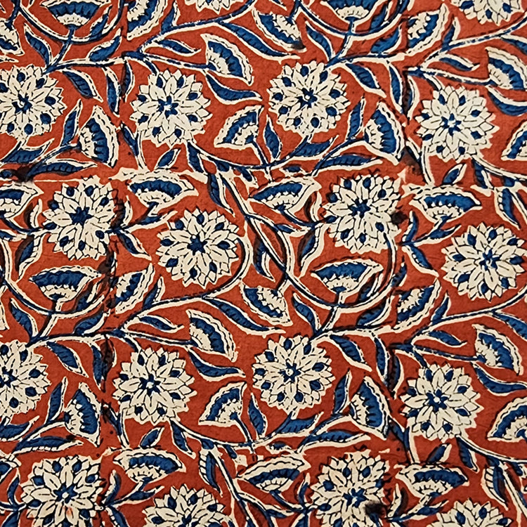 Pure Cotton Gad Ajrak Red With Blue Flower Jaal Hand Block Print Fabri – Sanskruti