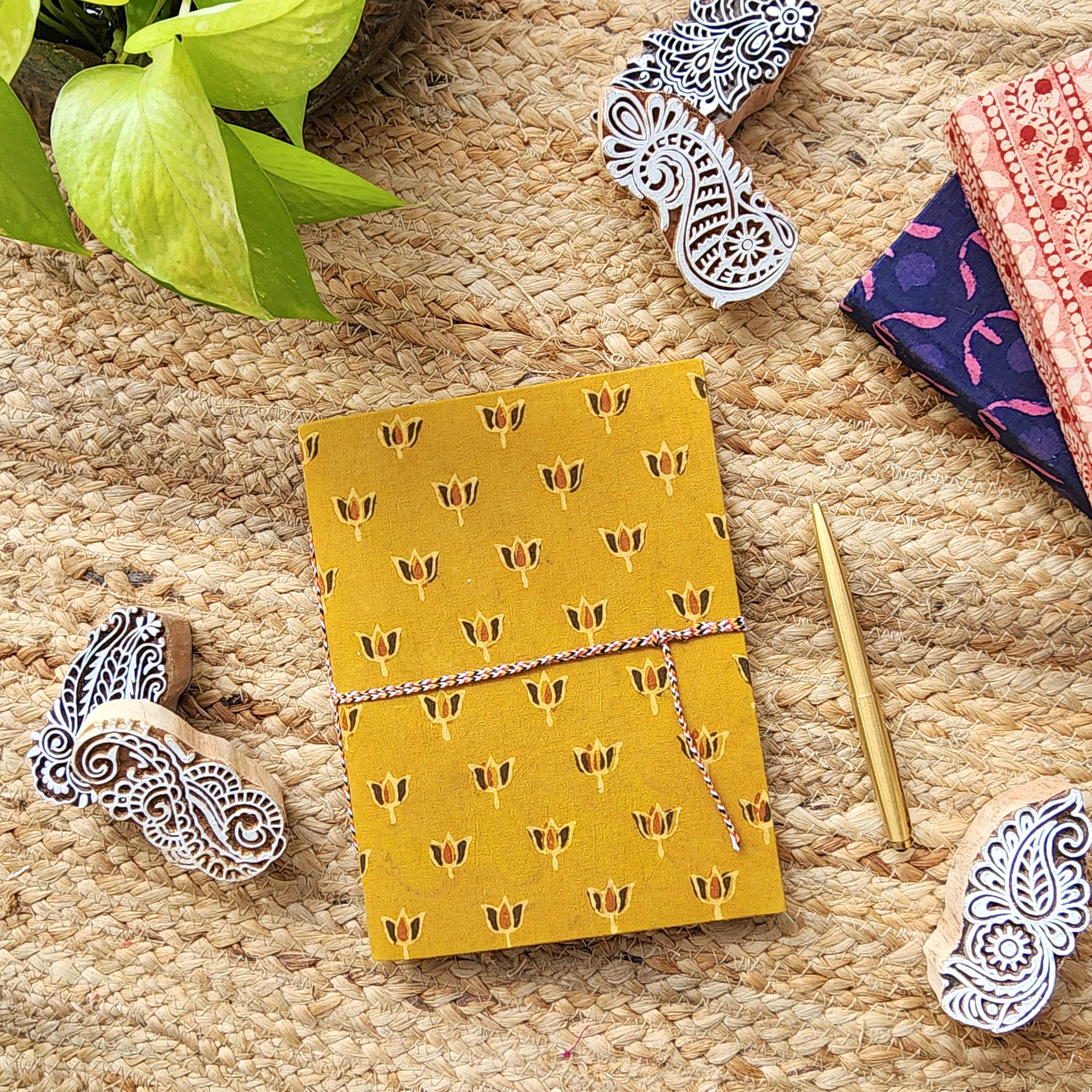 Handmade Upcycled Ajrak Yellow Lotus Bahi Dairy – Sanskruti
