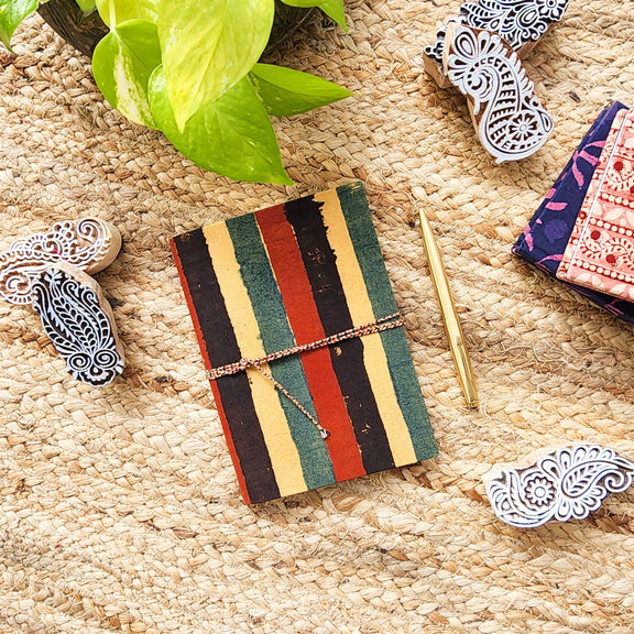 Handmade Upcycled Ajrak Multicolor Stripes Bahi Diary – Sanskruti