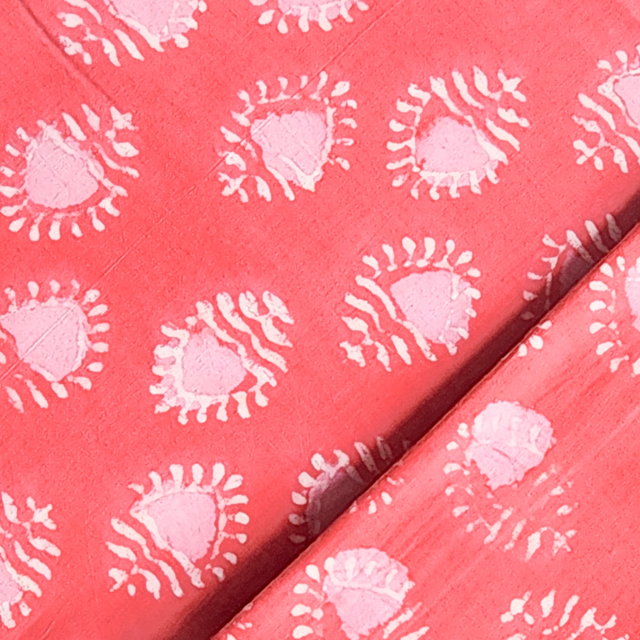 (PRE-CUT 1.80 METER) Pure Cotton Dabu Pink With White Up And Down Moti ...