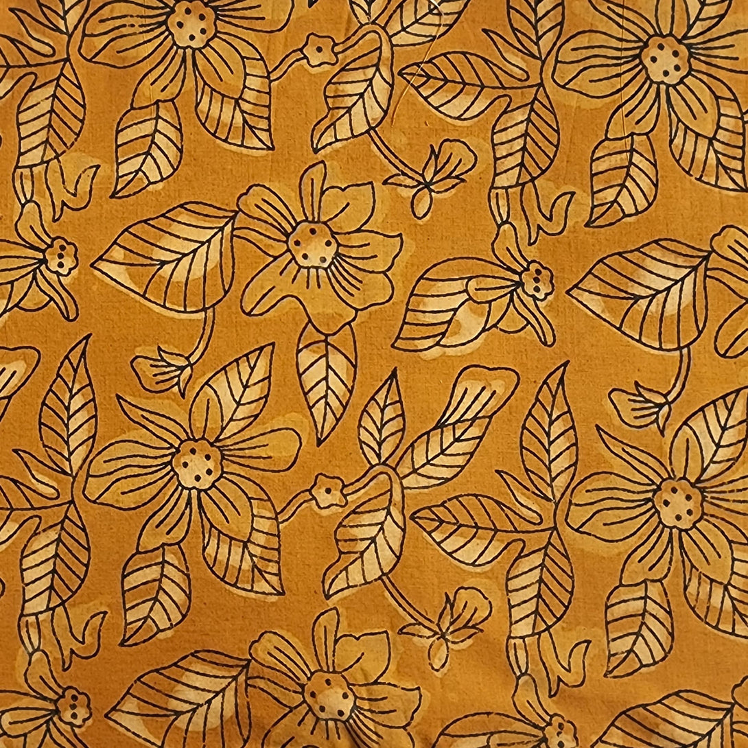 (PRE-CUT 1.75 METER) Pure Cotton Dabu Saffron Orange Big Flower With L – Sanskruti