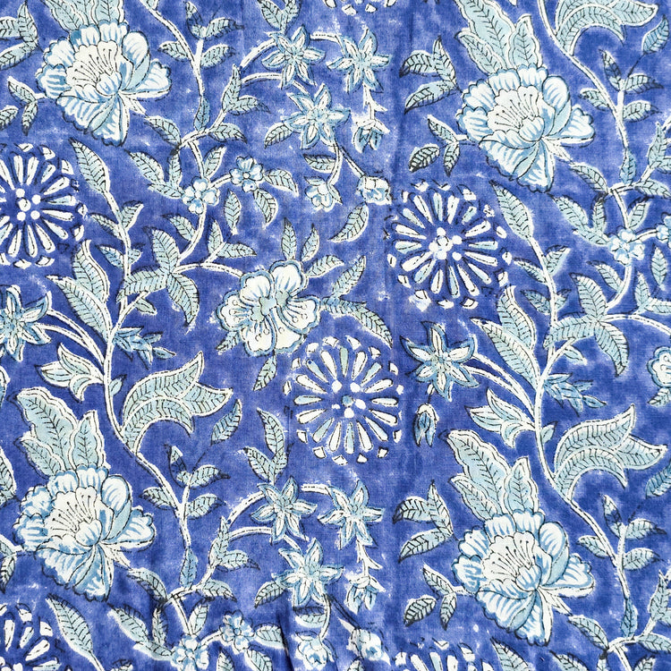 Pure Cotton Jaipuri Blue With Light Blue Flower Jaal Hand Block Print ...