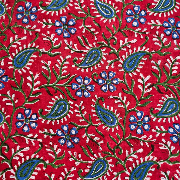 Pure Cotton Jaipuri Red And Dark Blue Kairi And Flower Jaal Hand Block ...