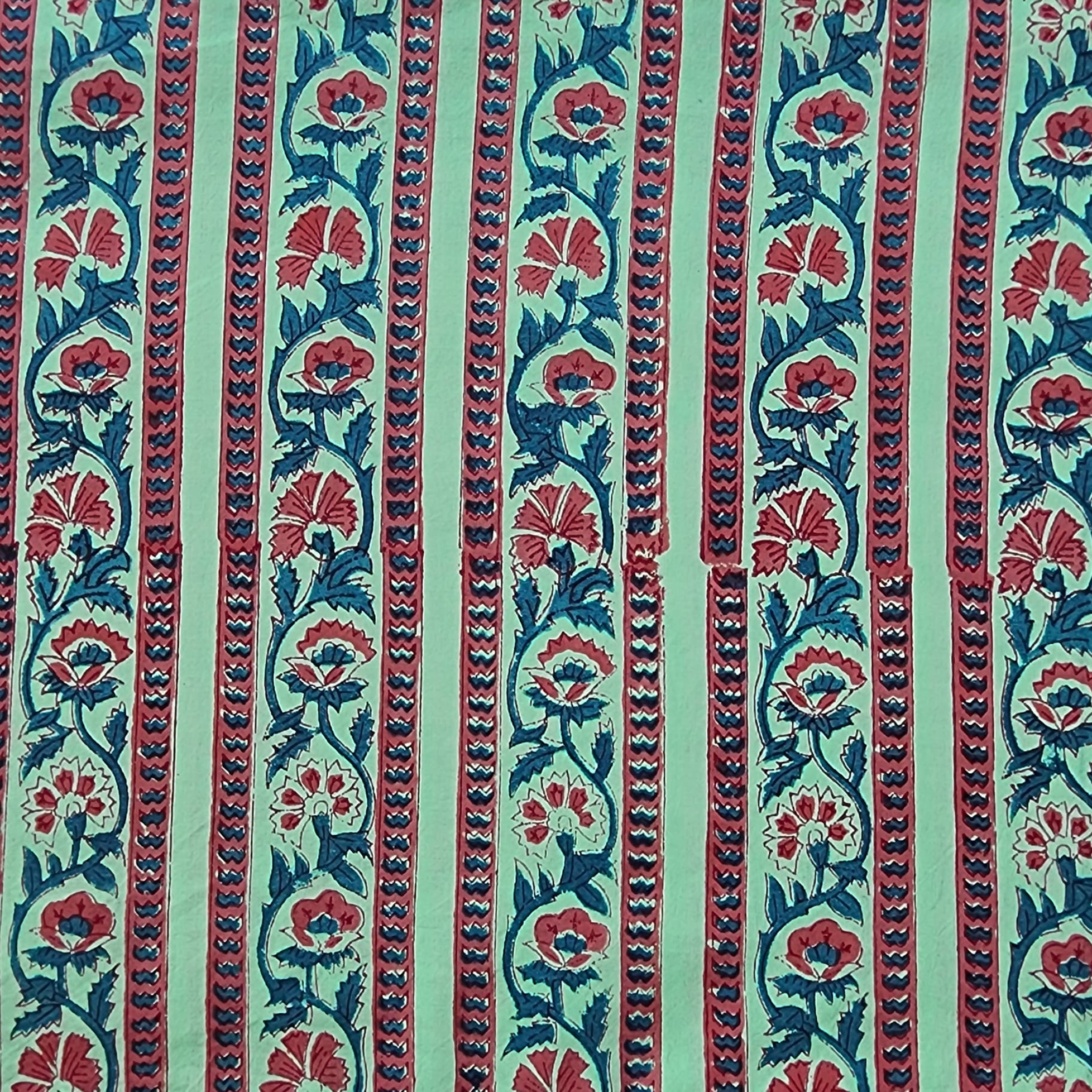 Pure Cotton Jaipuri Radium Green With Border Stripes And Tiny Flower C ...