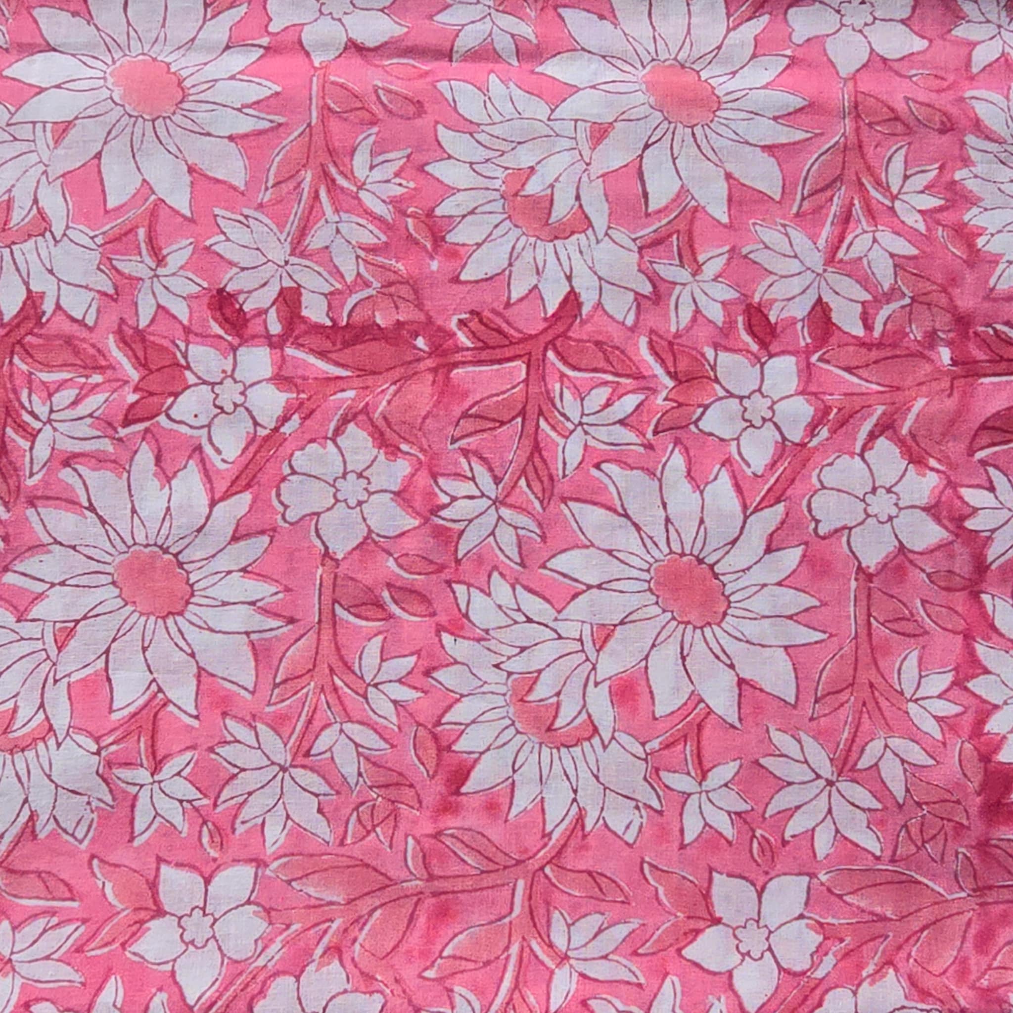 (PRE-CUT 1.80 METER) Pure Cotton Jaipuri Pink With White Flower Jaal H ...