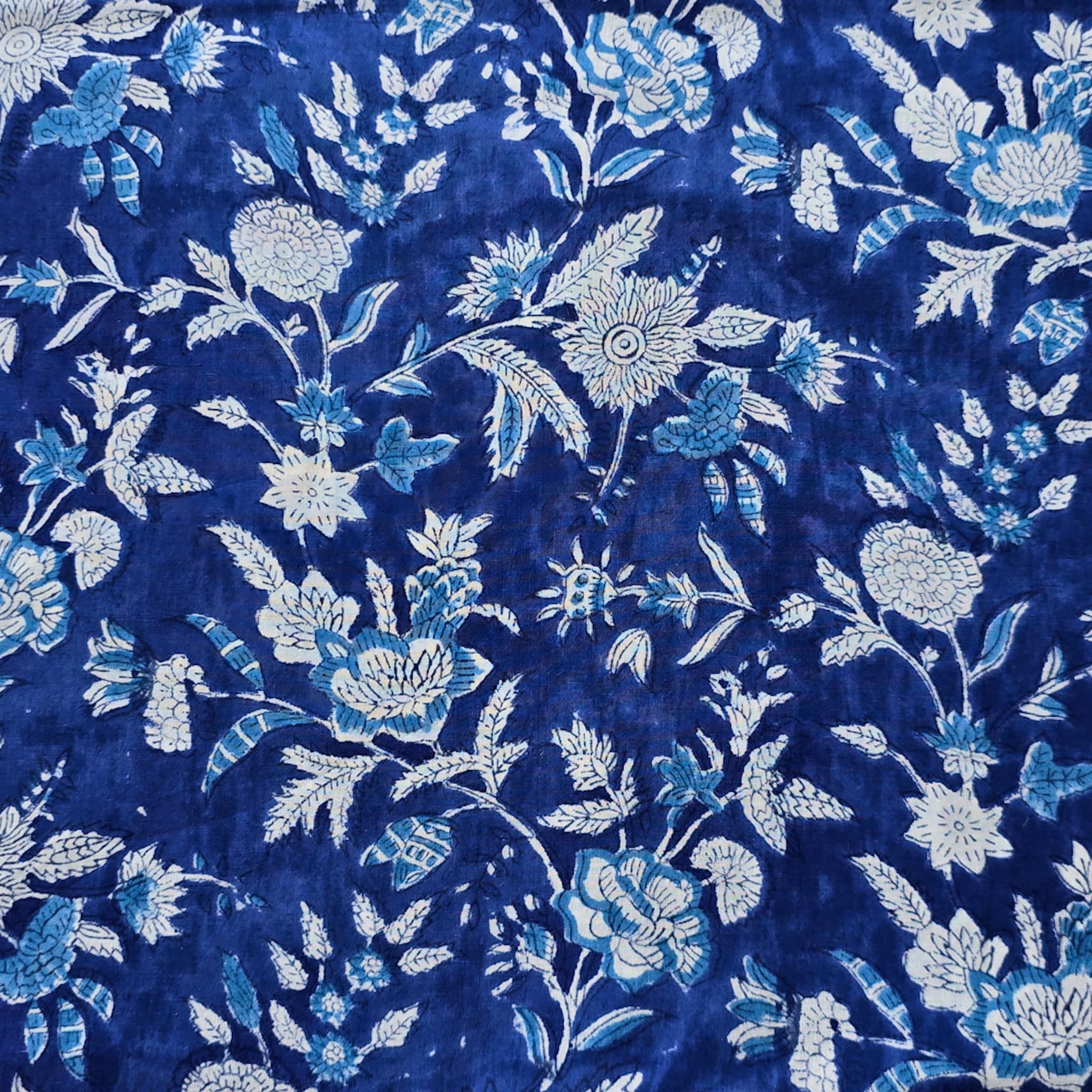 Pure Cotton Jaipuri Blue With White Flower Jaal Hand Block Print Fabri ...