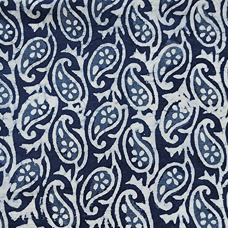 (PRE-CUT 1.63 METER) Pure Cotton Indigo With Kairi Jaal Hand Block Pri ...