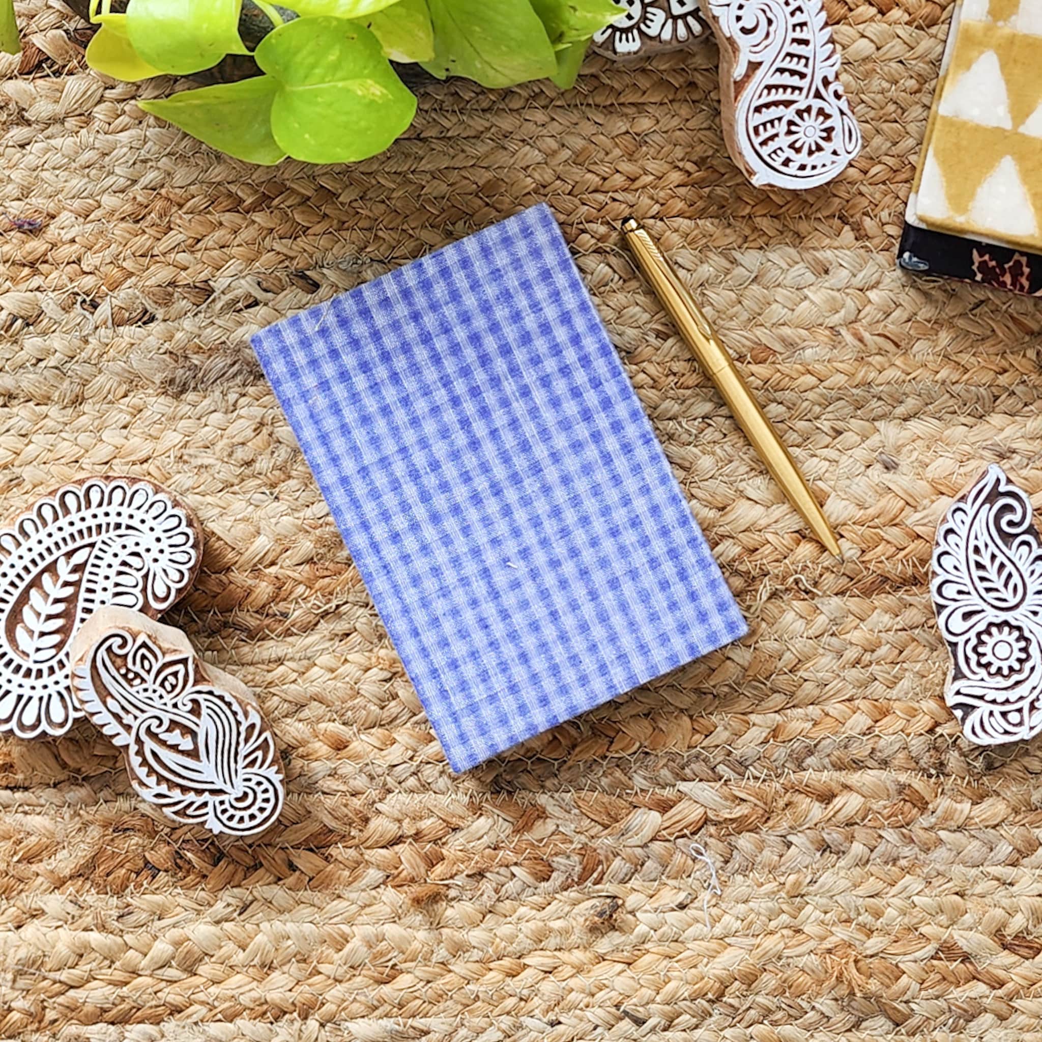 Handmade Upcycled Handloom Blue Checks Diary A6 – Sanskruti