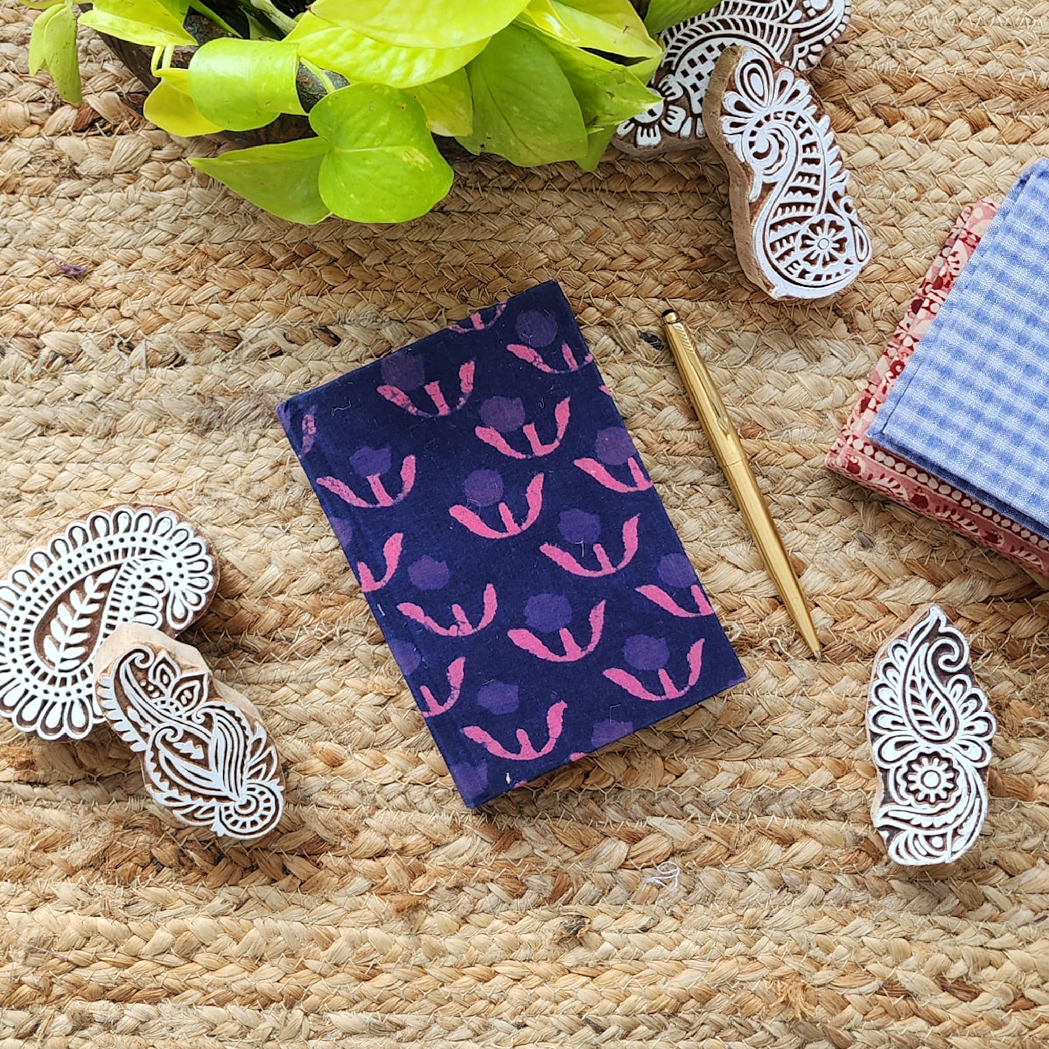Handmade Upcycled Dabu Deep Purple With Pink Flower Motif Diary A6 ...