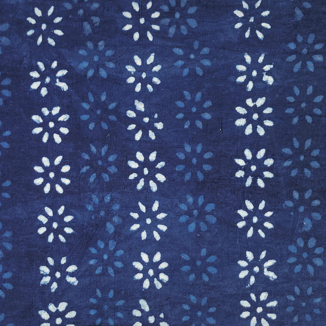 (PRE-CUT 1.5 METER)Pure Cotton Indigo Flower Border Hand Block Print F ...