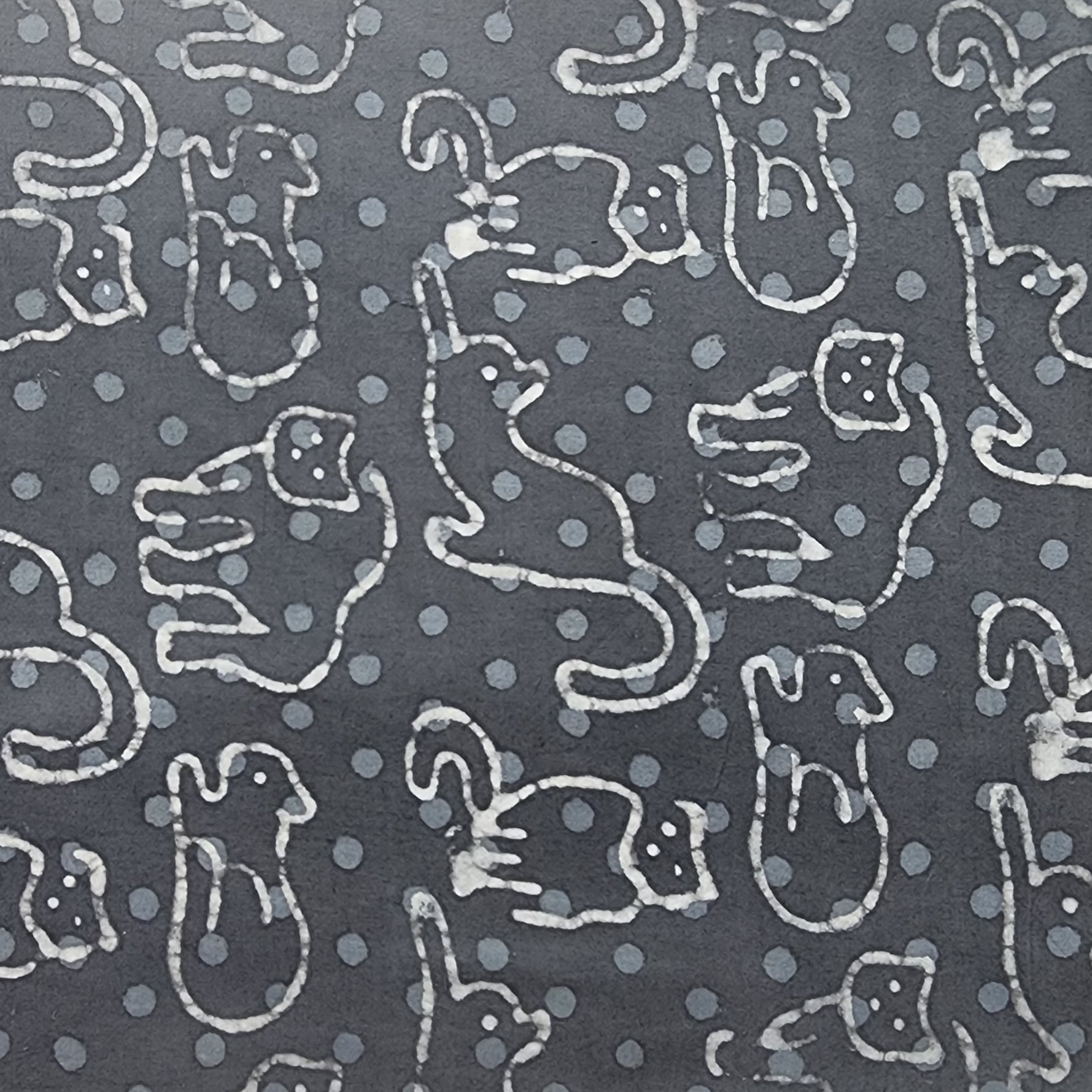 (PRE-CUT 2.40 METER) Pure Cotton Dabu Grey With White Cat Design Hand ...