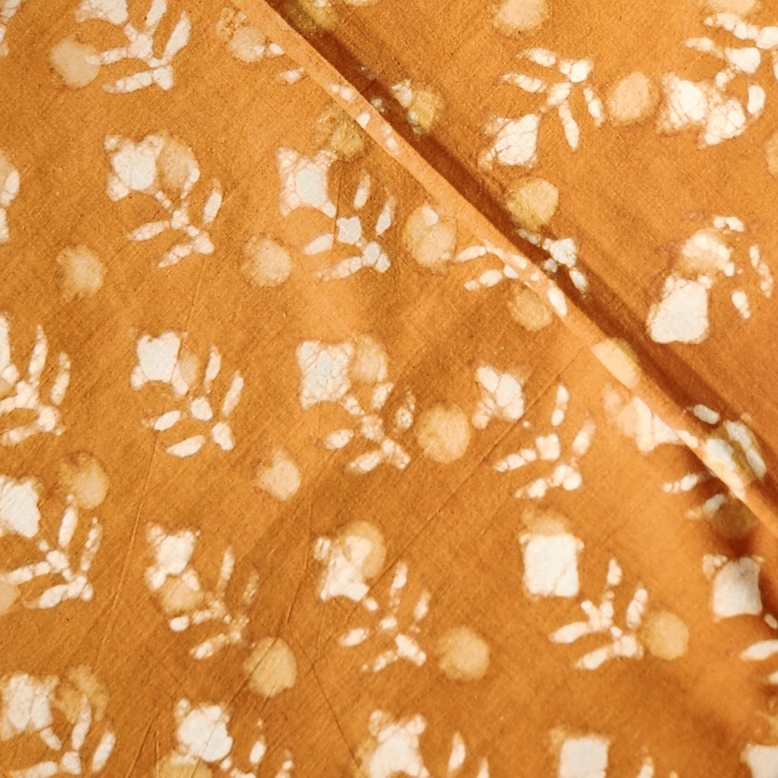 Pure Cotton Dabu Light Orange With Off White Flower Motif Hand Block P – Sanskruti
