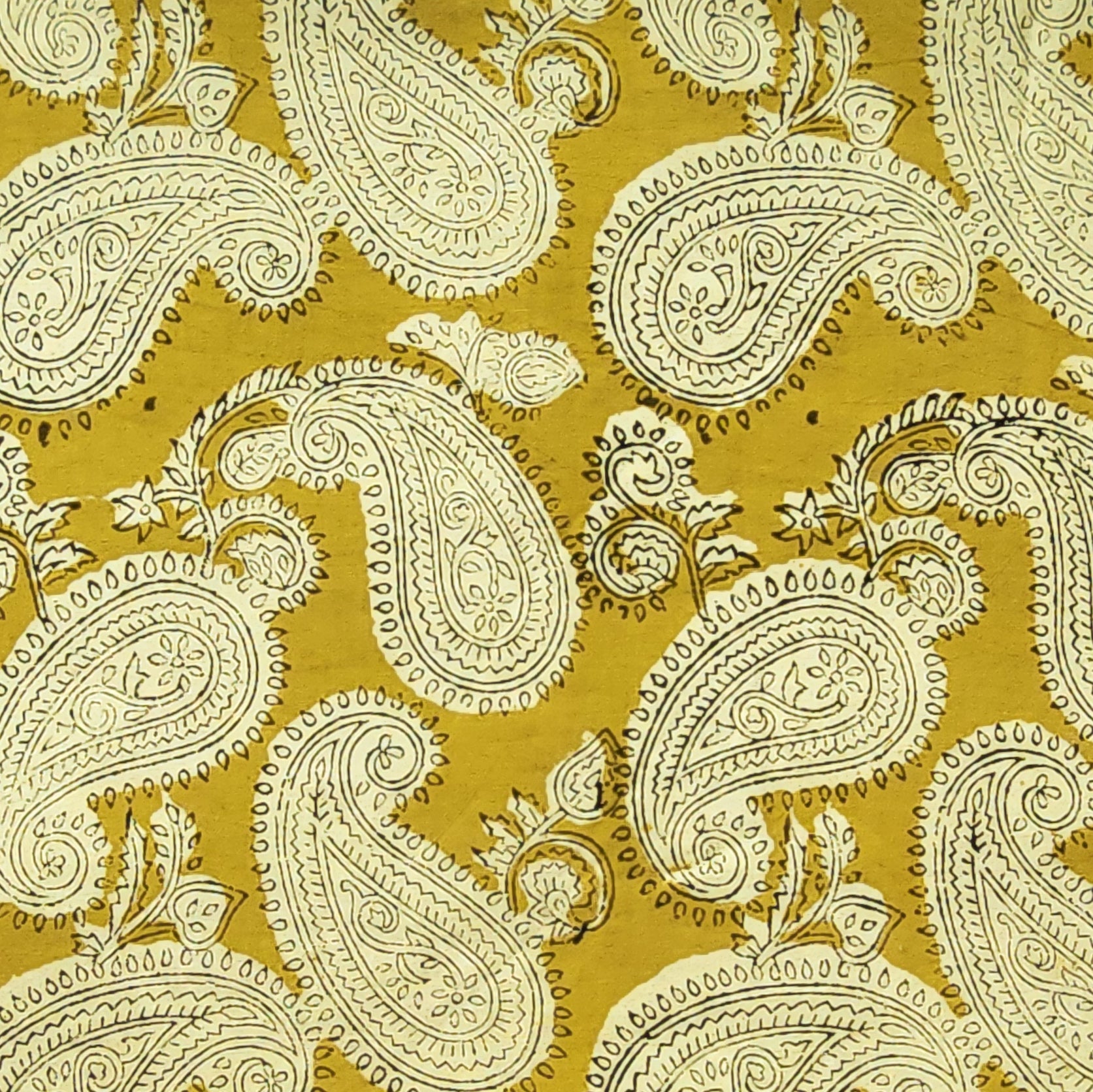 Pure Cotton Bagru Mustard With Cream Kairi Motif Hand Block Print Fabr ...