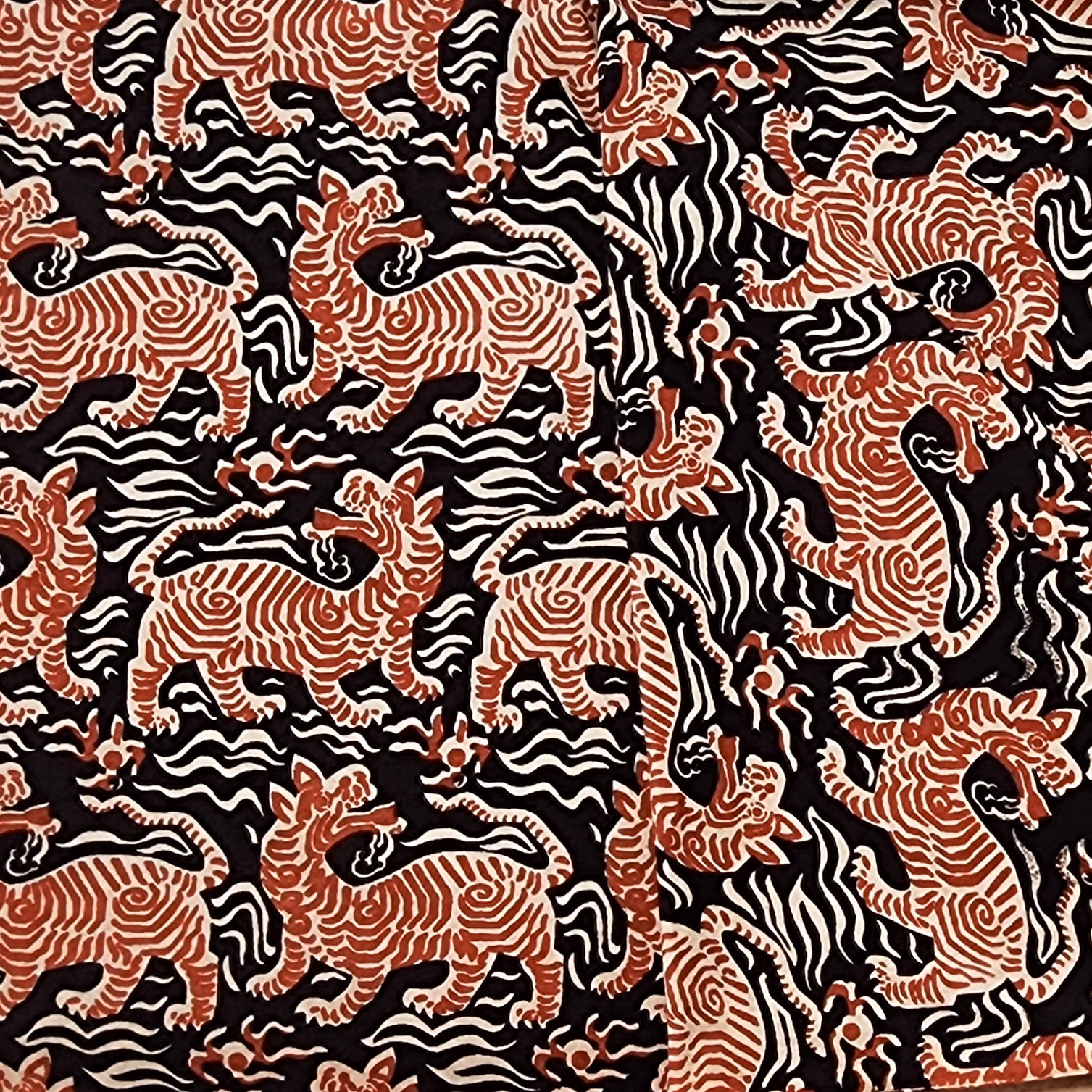 Pure Cotton Bagru Black With Red Jangle Tiger Motif Hand Block Print F ...