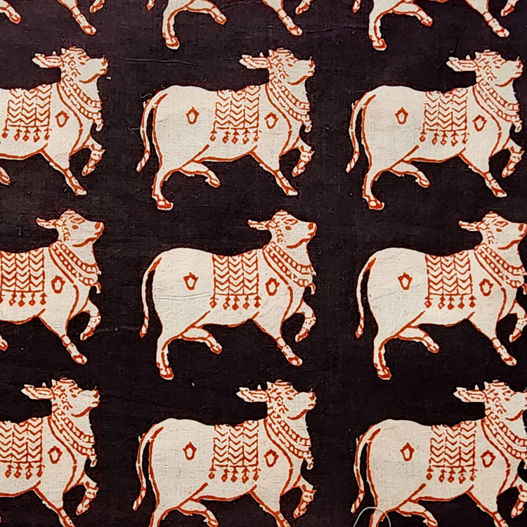 Pure Cotton Bagru Black With Cream Cow Motif Hand Block Print Fabric ...