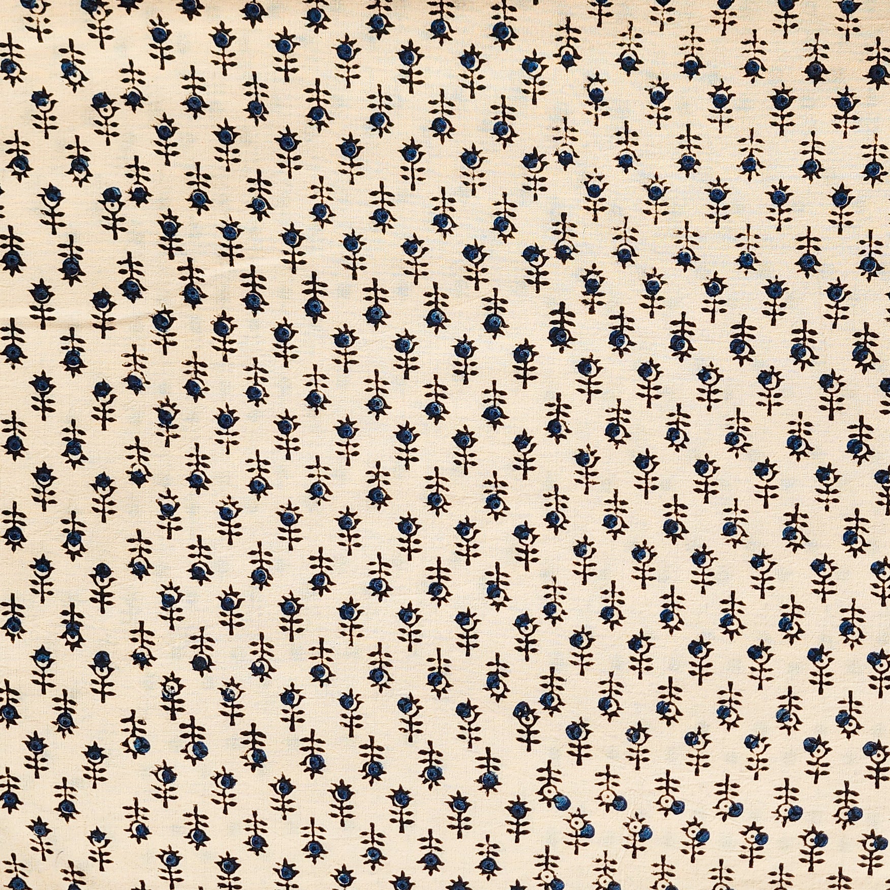 Pure Cotton Bagru Cream With Blue Tiny Flower Motif Hand Block Print F ...