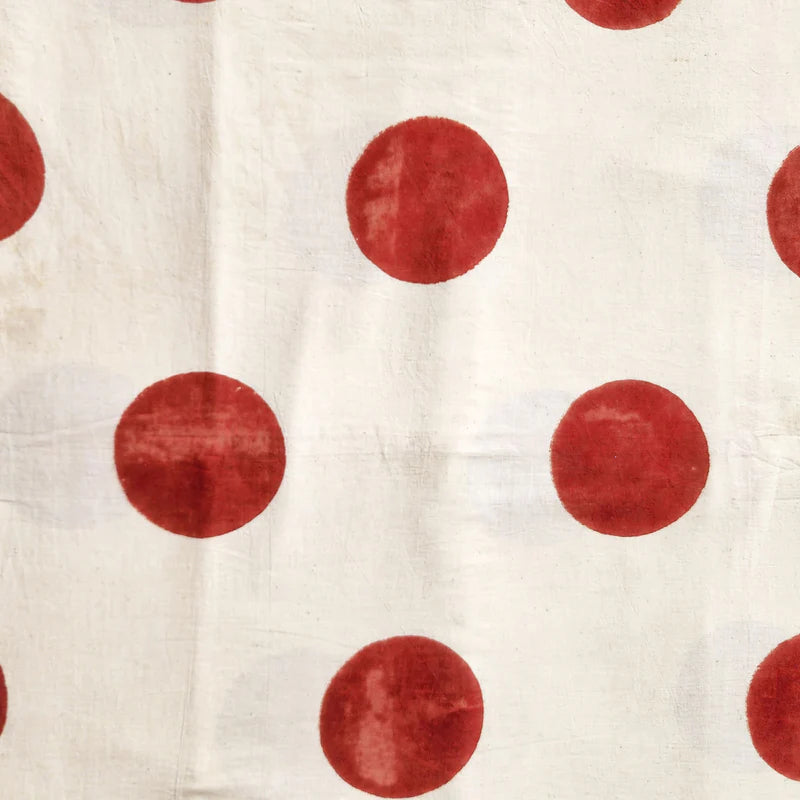 (Pre-Cut 1.80 Meter) Pure Cotton Ajrak Off White With Red Big Circle H – Sanskruti