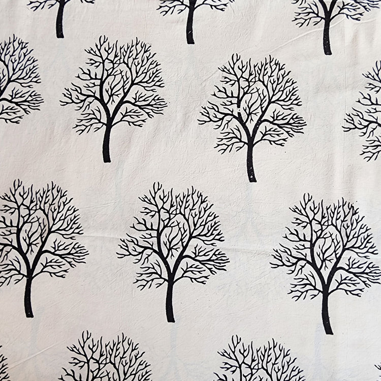 Pure Cotton Ajrak Off White With Black Tree Motif Hand Block Print Fab ...