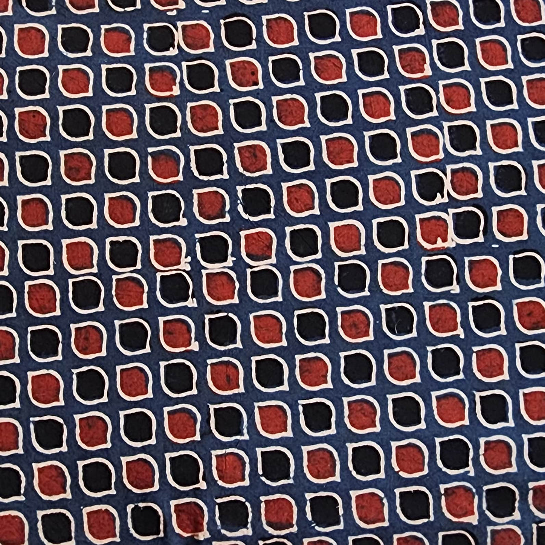 (PRE-CUT 1.45 METER) Pure Cotton Ajrak Blue With Rust Red And Black Sm – Sanskruti