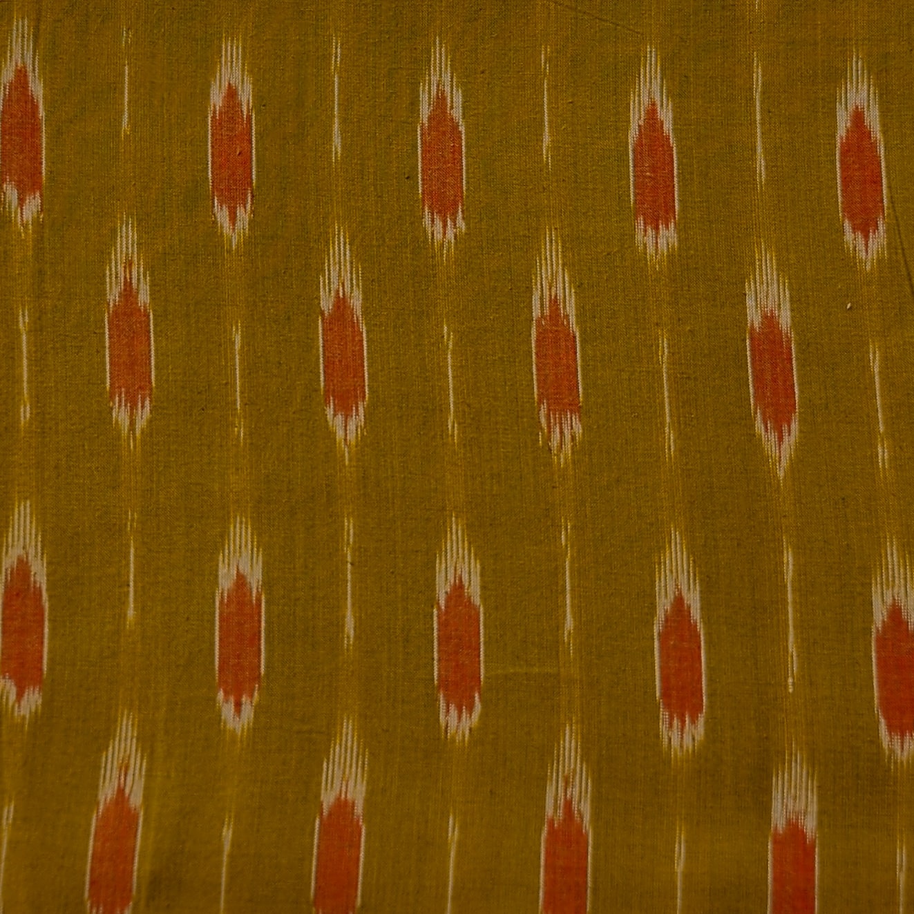 Pure Cotton Ikkat Mustard With Orange Motif Woven Fabric – Sanskruti