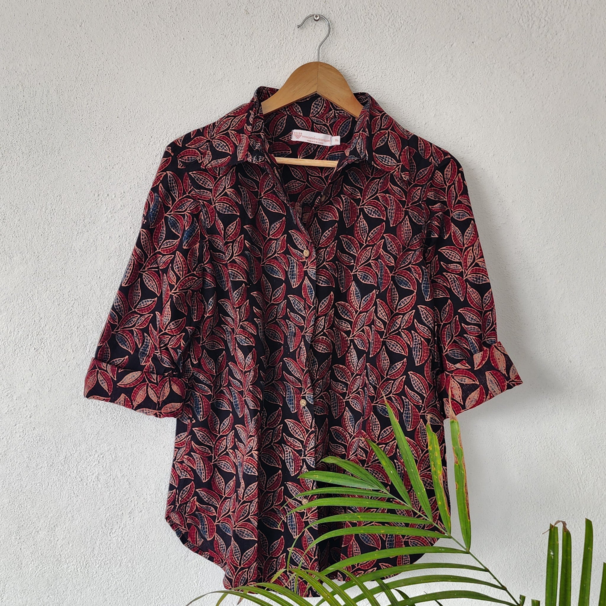 Pookie-Pure Cotton Ajrak Black With Rust Red And Rust Blue Shirt ...