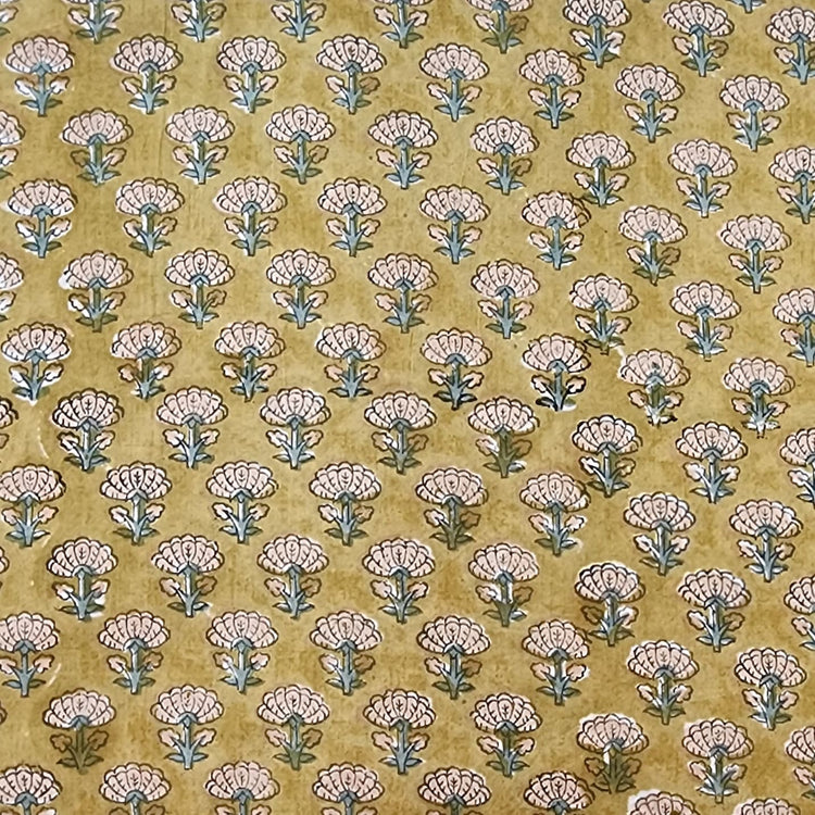 Pure Cotton Jaipuri Mehandi Green With Beige Flower Plants Motif Hand ...