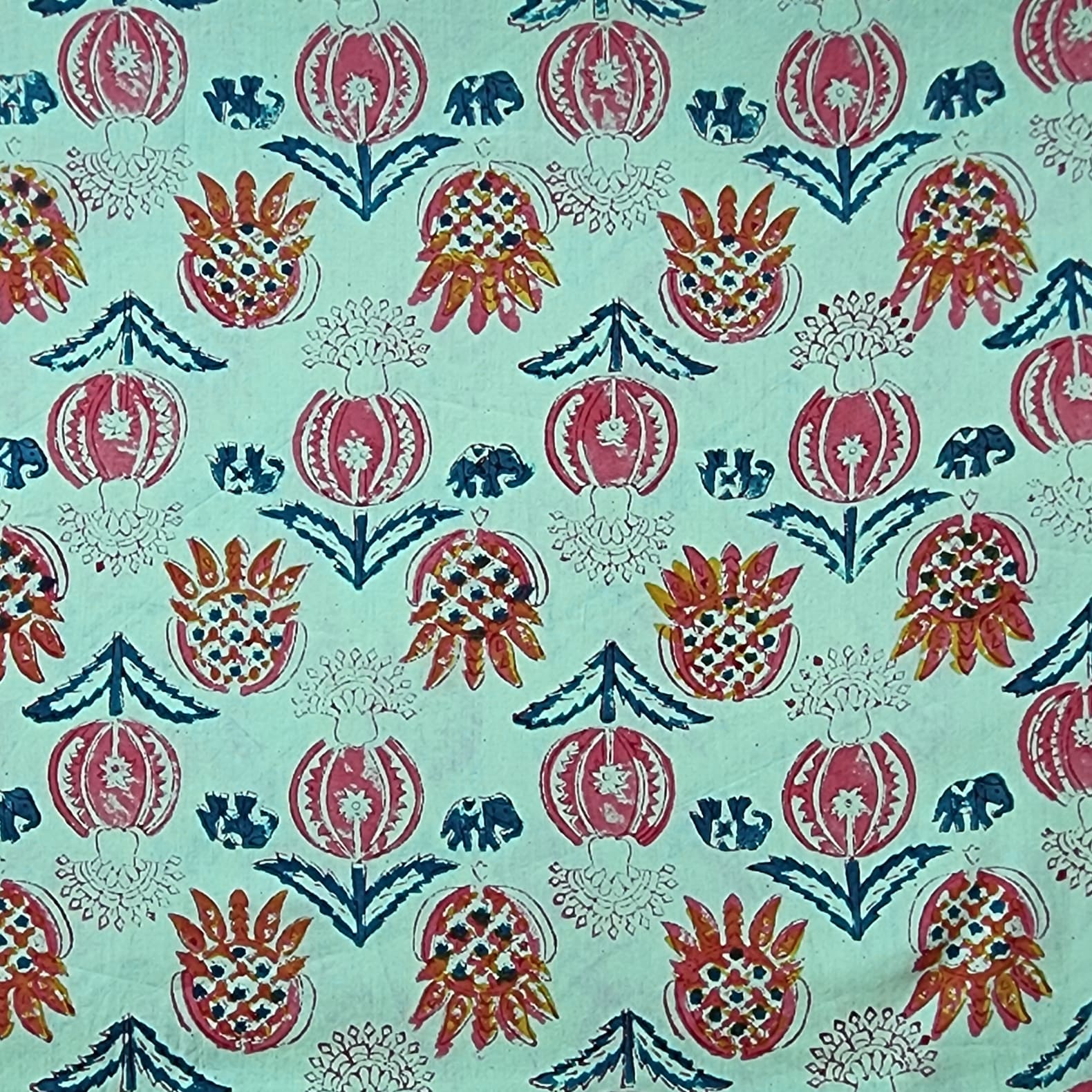 Pure Cotton Jaipuri Radium Green With Flower Motif Hand Block Print Fa ...