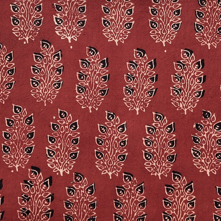 Pure Cotton Ajrak Vegetable Dyed Red With Black Plant Motif Hand Block – Sanskruti