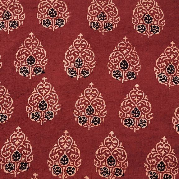 Pure Cotton Ajrak Vegetable Dyed Red With Cream And Black Flower Leave – Sanskruti