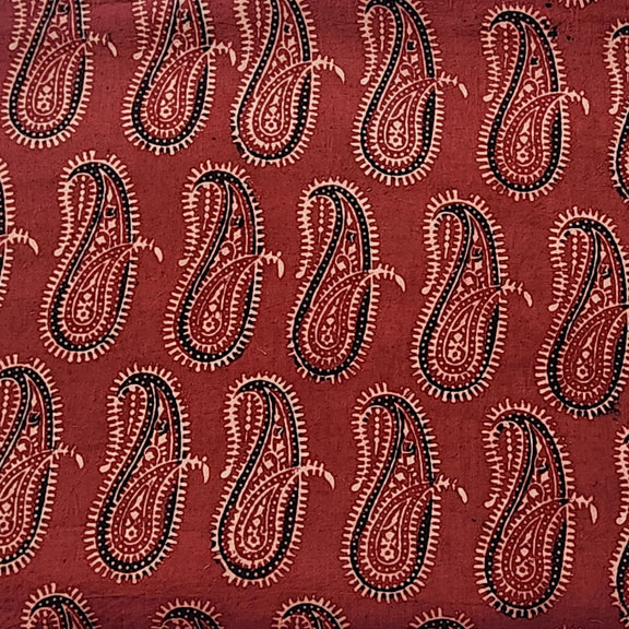Pure Cotton Ajrak Vegetable Dyed Red With Cream And Black Kairi Motif – Sanskruti