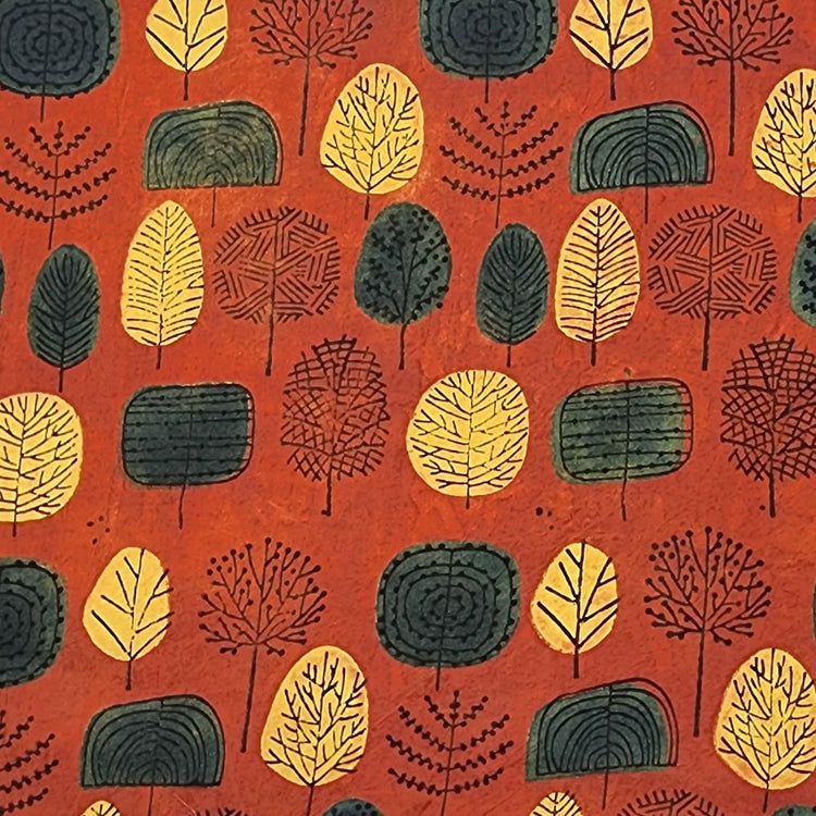 Pure Cotton Gad Ajrak Rust Orange With Green And Yellow Tree Motif Han ...