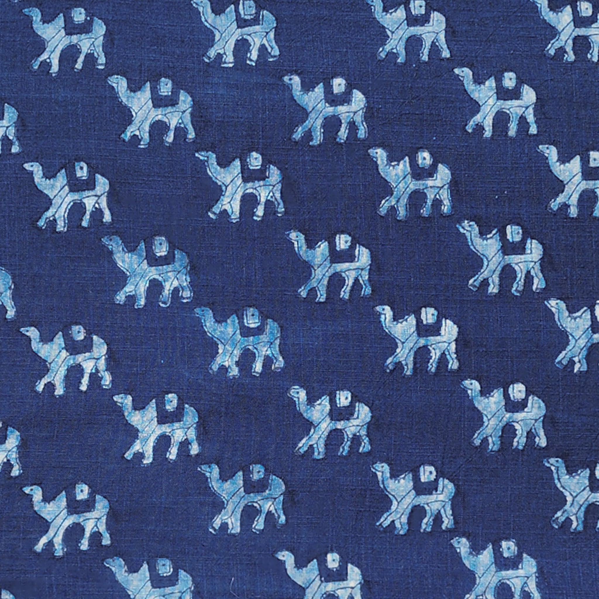 (PRE-CUT 0.95 METER) Pure Slub Cotton Indigo Camel Motif Hand Block Pr ...