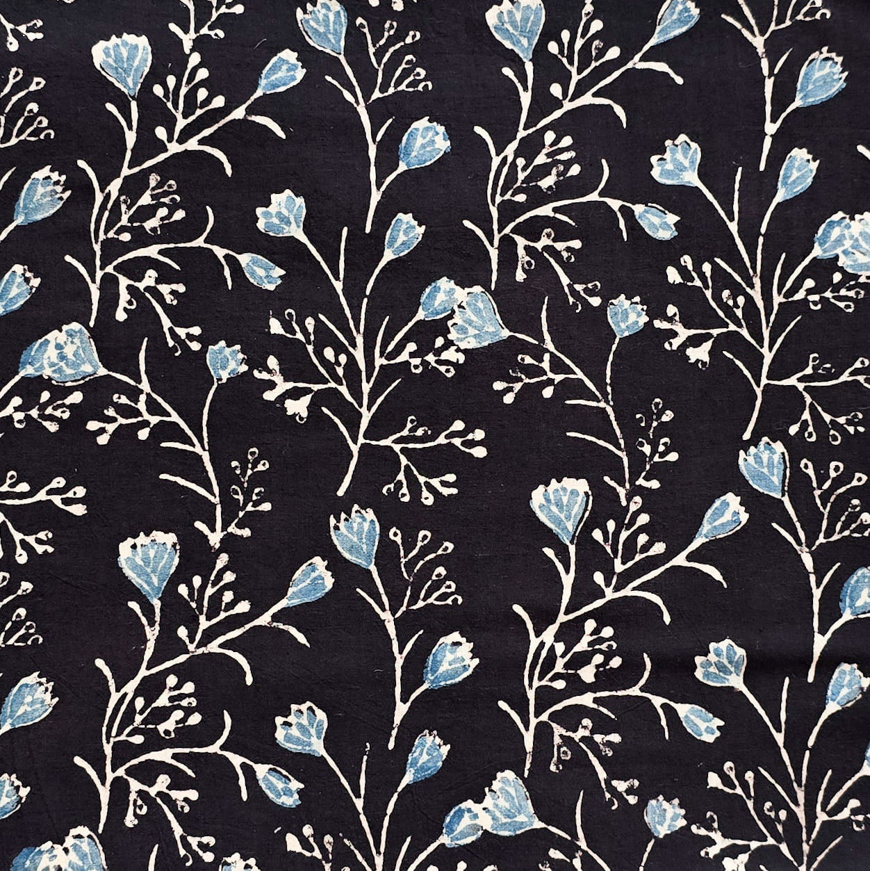 Pure Cotton Ajrak Black With Blue Flower Jaal Hand Block Print Fabric ...