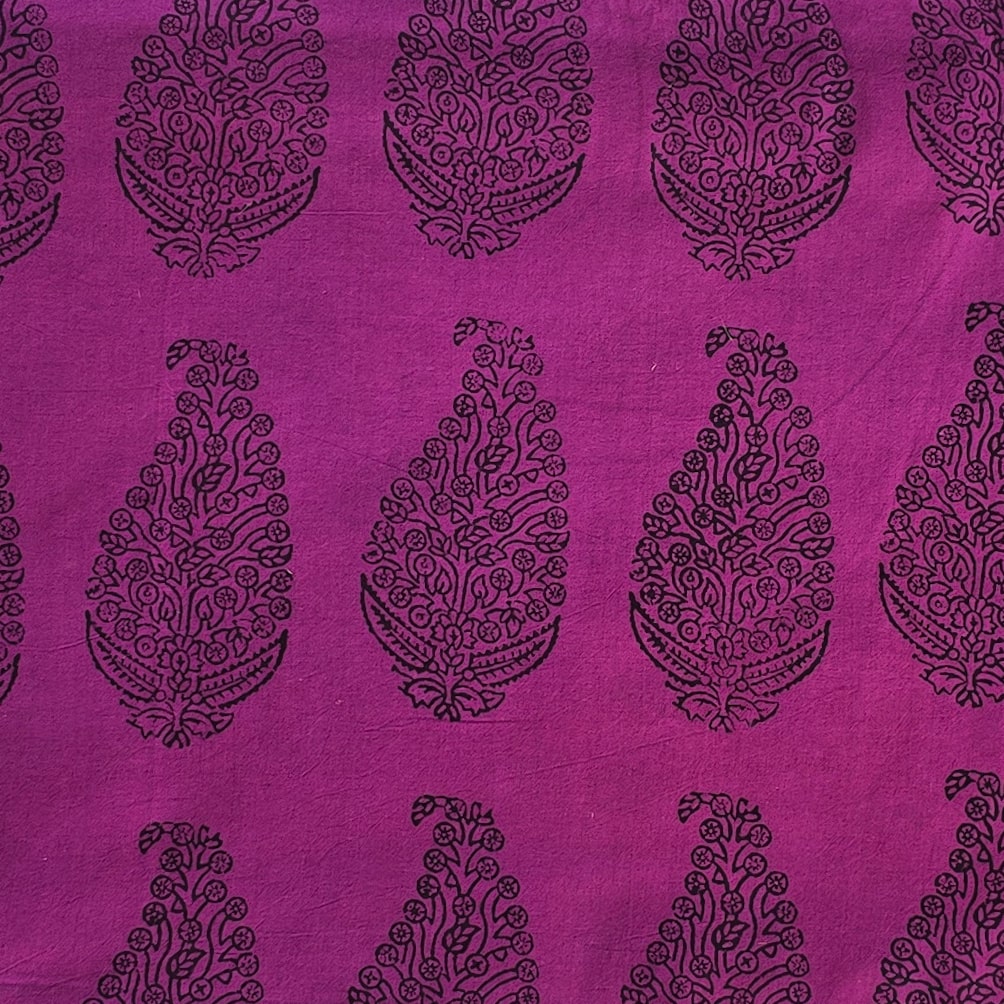 Pure Cotton Bagh Mulberry Purple With Black Kairi Motif And Border Han ...