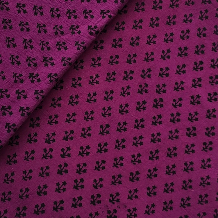 Pure Cotton Bagh Megenta With Tiny Black Flower Motif And Border Hand ...