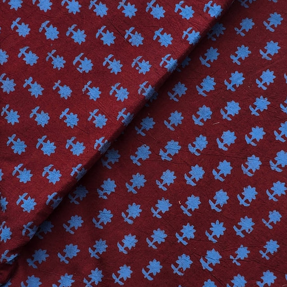 Pure Cotton Bagh Marron And Blue Tiny Flower Motif With Border Hand Bl ...