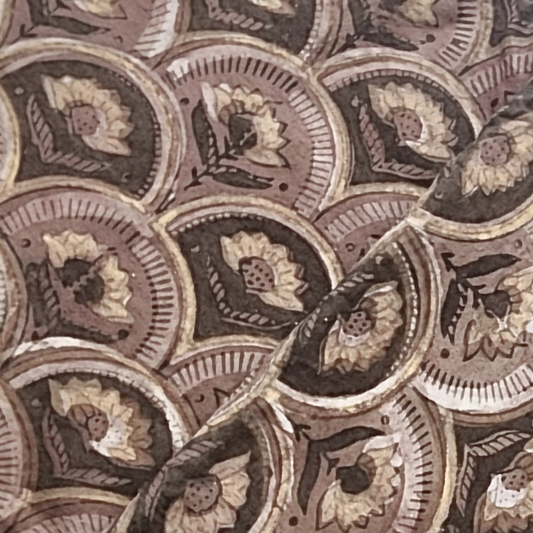 Pure Cotton Vanaspati Brown With Scallop Hand Block Print Fabric ...