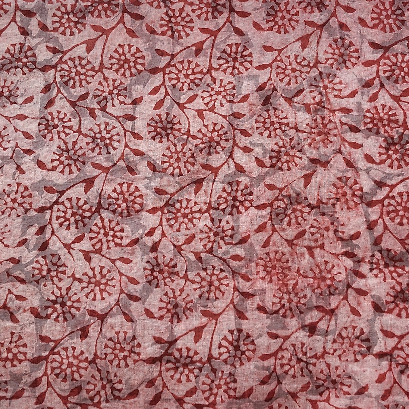 Pure Cotton Vanaspati Beige With Maroon Creeper Hand Block Print Fabri ...