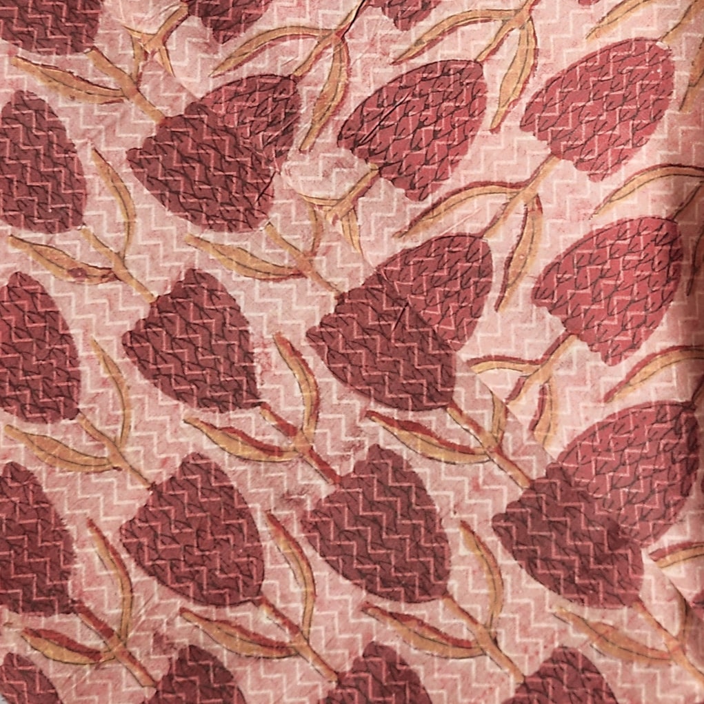 Pure Cotton Vanaspati Rust With Lotus Creeper Hand Block Print Fabric ...