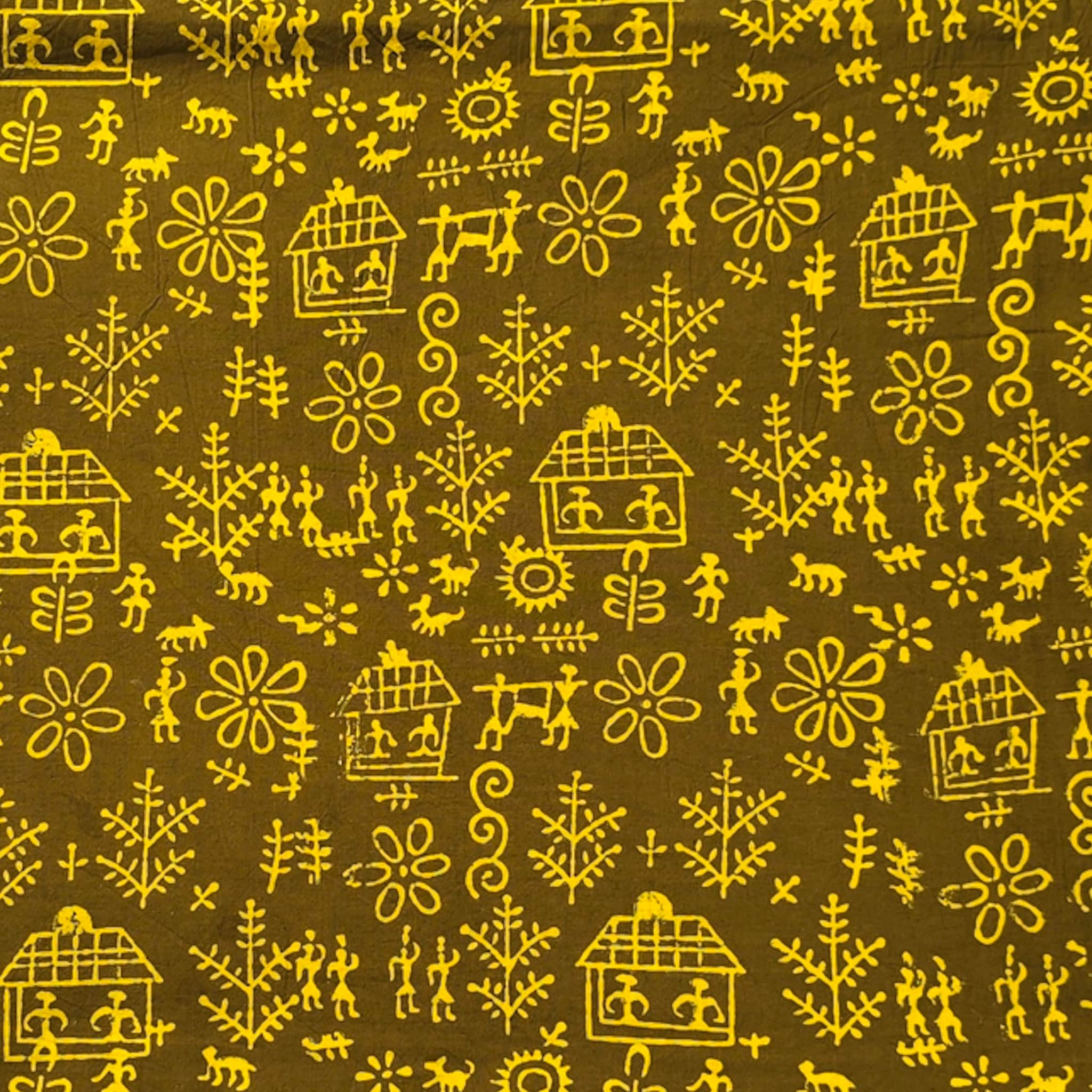 Pure Cotton Gamthi Mehendi Green With Yellow Village Hand Block Print ...