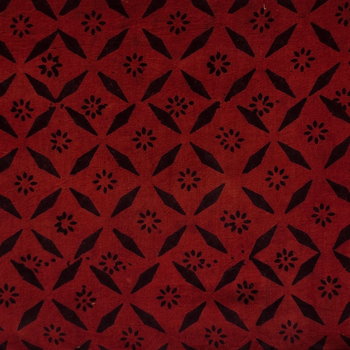 Pure Cotton Gamthi Rust Red And Black Tiles With Small Flower Hand Blo ...